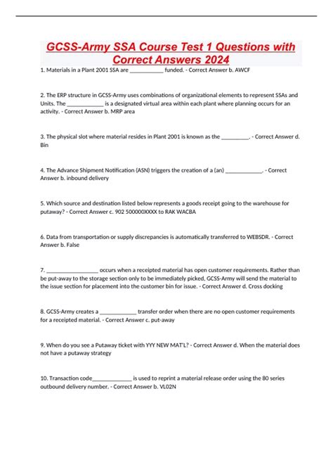 Gcss Army Ssa Course Test 1 Questions With Correct Answers 2024 Gcss