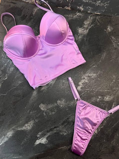 Luxury Satin Lingerie Set Italian Satin Bra And Thong Elegant Women