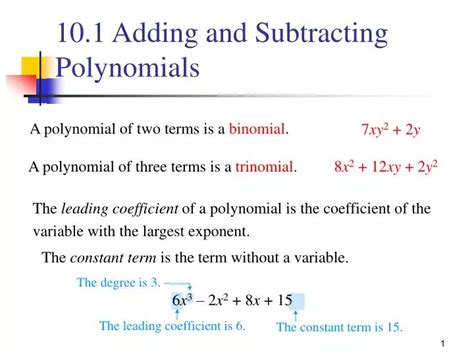 ppt 10 1 adding and subtracting polynomials powerpoint presentation