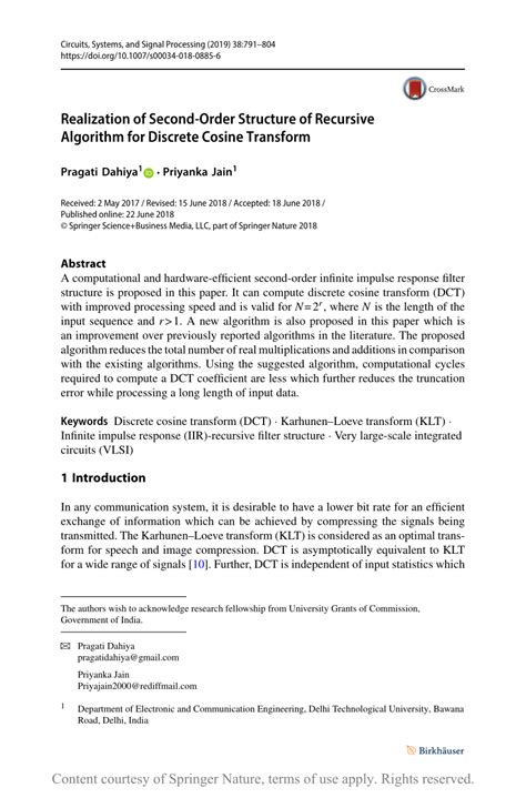 Realization Of Second Order Structure Of Recursive Algorithm For