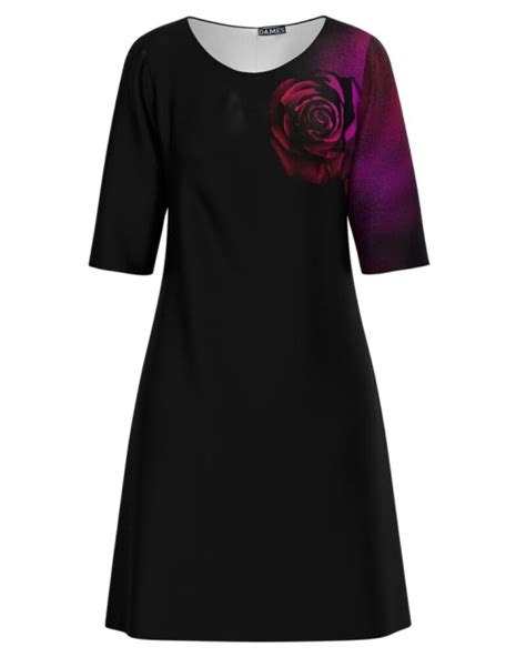 Rochie Casual Neagra Imprimata Trandafir