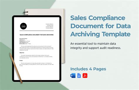 Sales Compliance Document For Data Archiving Template In Pdf Word