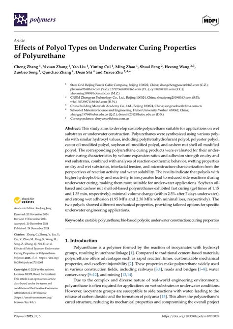 Pdf Effects Of Polyol Types On Underwater Curing Properties Of Polyurethane