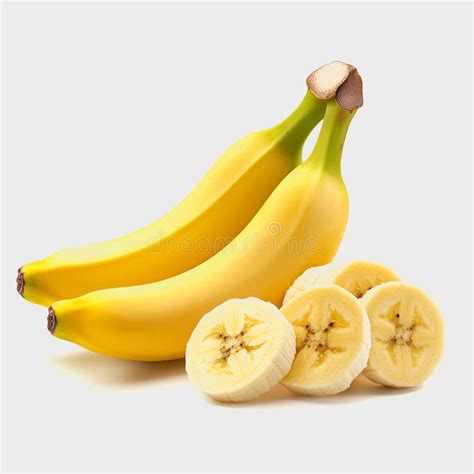 Fresh Yellow Bananas With Sliced Fruit On White Background Healthy Snack Natural Food Organic