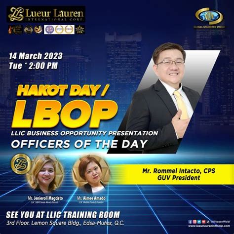 Llic Business Opportunity Presentation On March 14 2023 Tuesday 2pm At The Llic Training Room