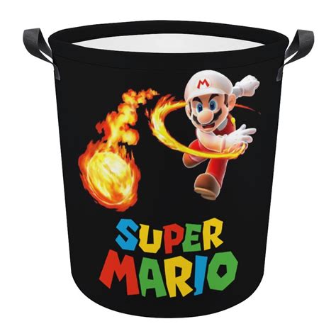 Super Mario Logo Circular Laundry Hamper Foldable Large Storage Baskets Organizer Bin Bag For
