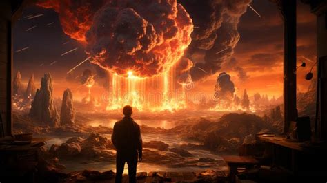 A Man Looking At A Large Explosion At His Room Stock Image Image Of