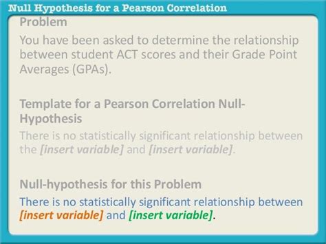 null hypothesis for pearson correlation