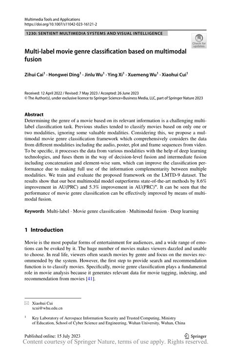 Multi Label Movie Genre Classification Based On Multimodal Fusion