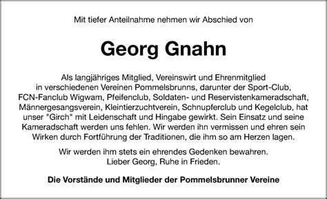 Traueranzeigen Von Georg Gnahn N Land