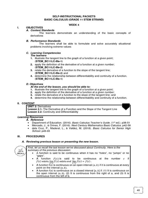 Qa Basic Calculus Quarter 3 Week 4 Final Pdf Derivative Tangent
