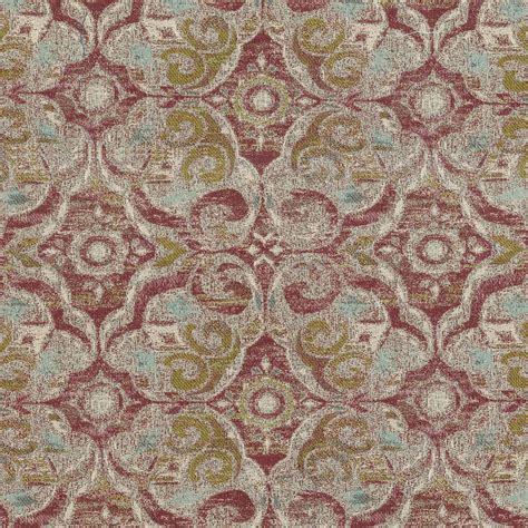 Gemstone Pink Cream Medallion Woven Jacquard Upholstery Fabric By The Yard