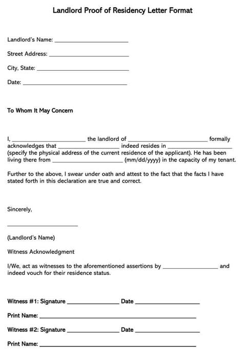 Proof Of Residency Verification Letter