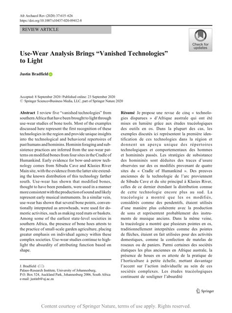 Use Wear Analysis Brings “vanished Technologies” To Light Request Pdf