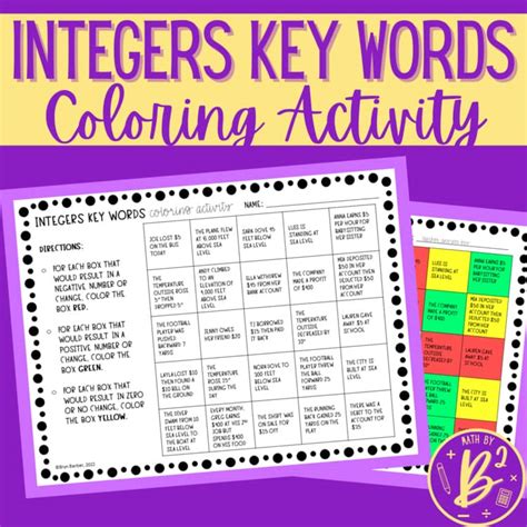 Integers Key Words Coloring Activity By Math By B Squared Tpt