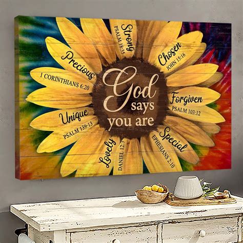 Beautiful Sunflower God Says You Are Canvas Wall Art Christian Wall