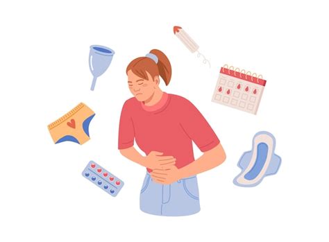 Premium Vector Menstruation Period Woman Showing Pms Symptoms And