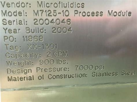 Microfluidics M7125 10 Microfluidizer Microfluidics M7125 10 Microfluidizer