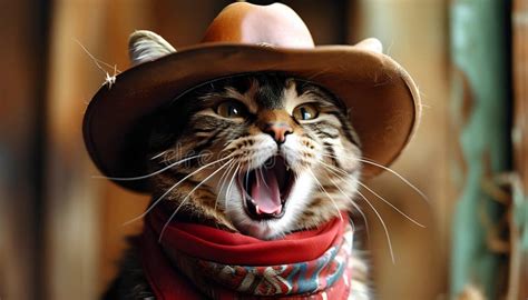 Yowza A Cowboy Cat Generative Ai Stock Illustration Illustration