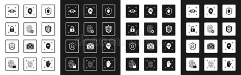 Set User Protection Rejection Fingerprint Fingerprint With Lock Eye Scan Shield Face