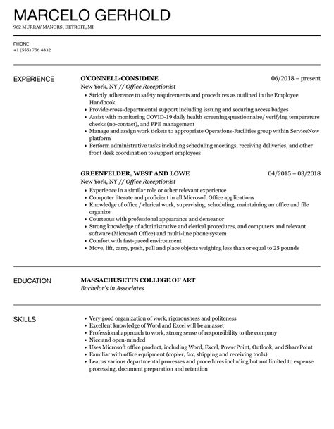 Office Receptionist Resume Samples Velvet Jobs