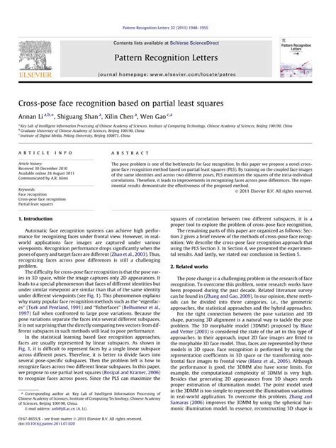 pdf cross pose face recognition based on partial least squares