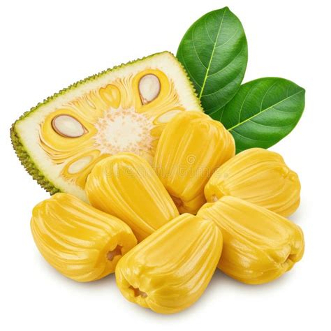 Fresh Jackfruit Tropical Fruit Cut Open Showing Sweet Yellow Flesh And