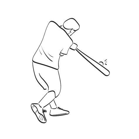 Ligne Dart Batteur De Baseball Frappant La Balle Illustration Vectorielle Dessinée à La Main