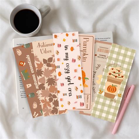 Set Of 6 Cozy Fall Printable Bookmarks Book Lovers Ts Autumn
