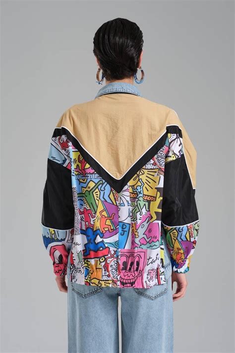 Upcycled Patchwork Denim Jacket Vintage Graffiti Pop Art Streetwear Etsy
