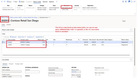 [return to customer] disposition code for sales return order in