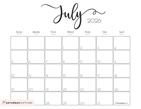 July 2026 Calendars 23 Cute Free Printable Pdfs By Saturdayt
