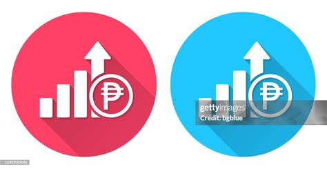 Peso Rate Increase Round Icon With Long Shadow On Red Or Blue