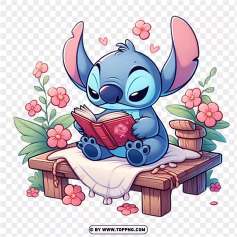 Stitch Reading A Book With Flowers Toppng Stitch Book Stitch Lilo