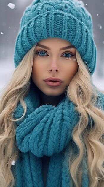 Premium Ai Image Modern Woman Portrait Blue Eyes Redhead Cold Weather Snow Clothings