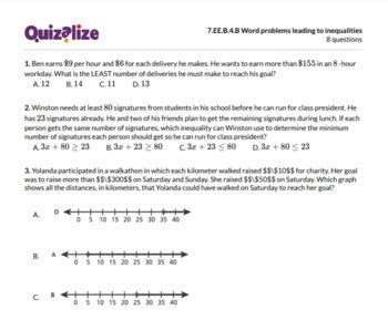 7eeb4b Word Problems Leading To Inequalities 7th Grade Math