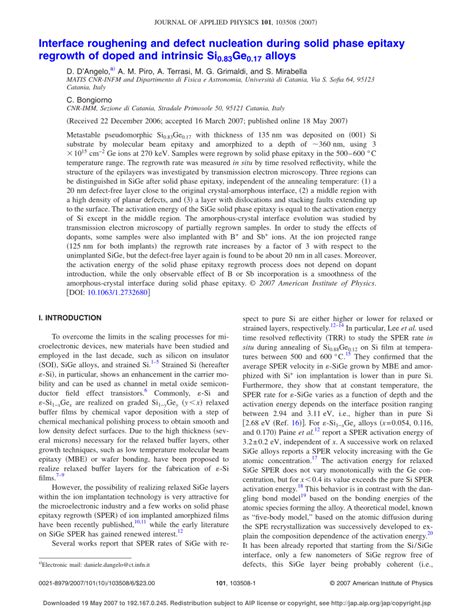 Pdf Interface Roughening And Defect Nucleation During Solid Phase Epitaxy Regrowth Of Doped