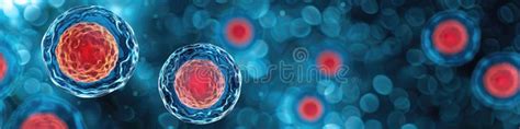 A Close Up Of A Cell With A Red Nucleus And A Blue Cytoplasm Stock
