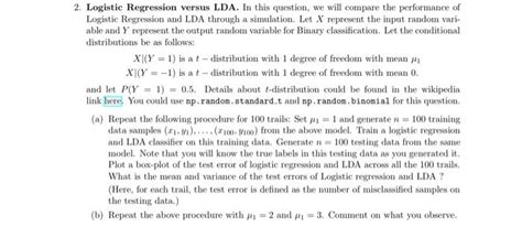 Solved 2 Logistic Regression Versus Lda In This Question