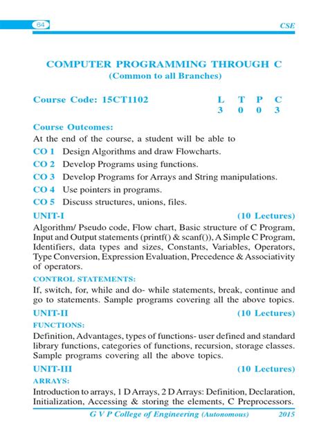 C Programming Course Overview Pdf C Programming Language