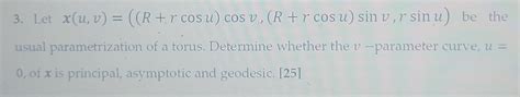 solved 3 let x u v r rcosu cosv r rcosu sinv rsinu be