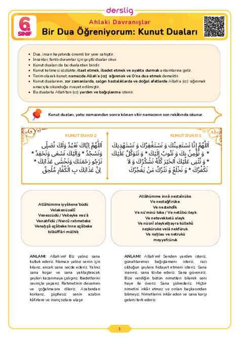 Bir Dua Öğreniyorum Kunut Duaları Derslig