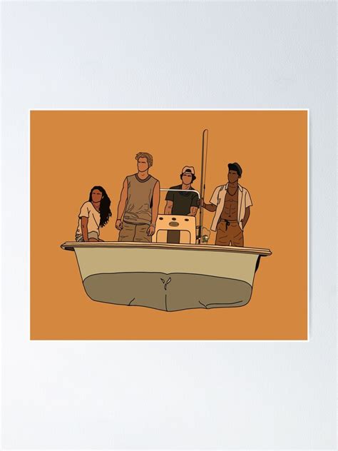 Outer Banks Pogues Kiara Jj John B And Pope In Black Outline Poster