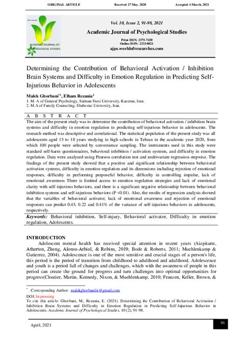 Pdf Determining The Contribution Of Behavioral Activation