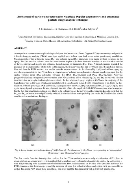 Pdf Assessment Of Particle Characterisation Via Phase Doppler