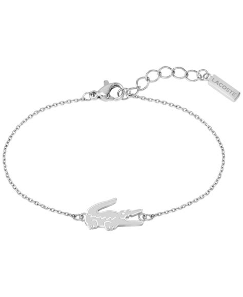 Lacoste Stainless Steel Crocodile Bracelet In Silver Modesens