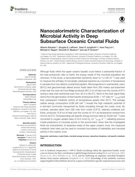 Pdf Nanocalorimetric Characterization Of Microbial Activity In Deep