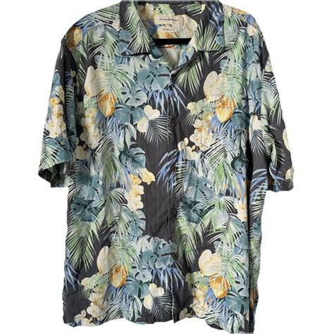Tommy Bahama Hawaiian Silk Shirt Mens Xl Palm Leaves Summer Short