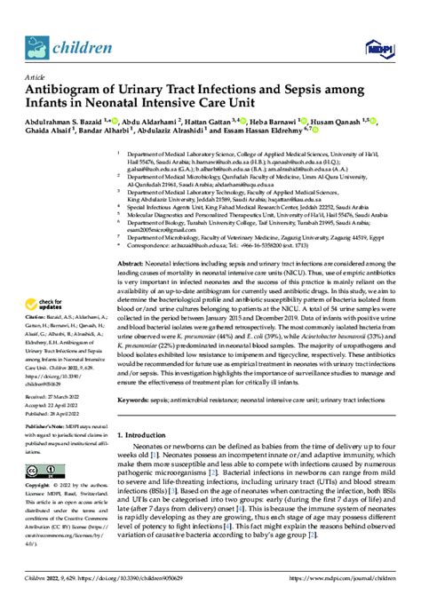 Pdf Antibiogram Of Urinary Tract Infections And Sepsis Among Infants In Neonatal Intensive
