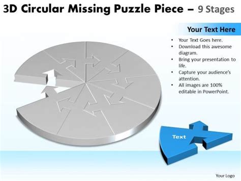 Business Framework Model 3d Circular Missing Puzzle Piece 9 Stages
